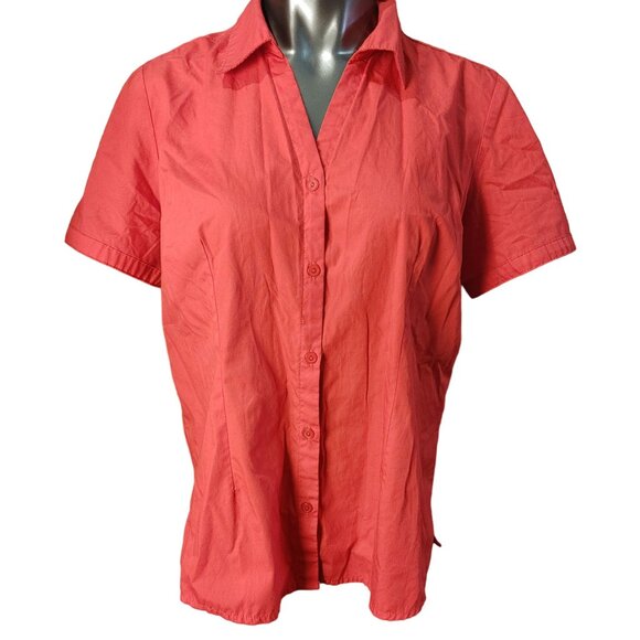 Basic Editions | Tops | Womens Basic Editions Red Short Sleeve Button ...